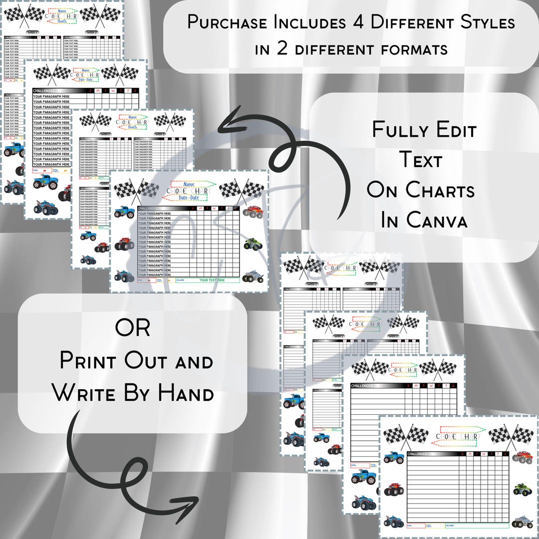 Monster Truck Monthly and Weekly Chore Charts - Etsy