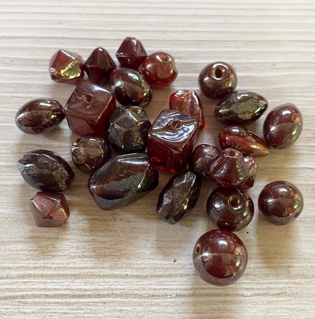Dark Red Glass Bead Mix - Etsy