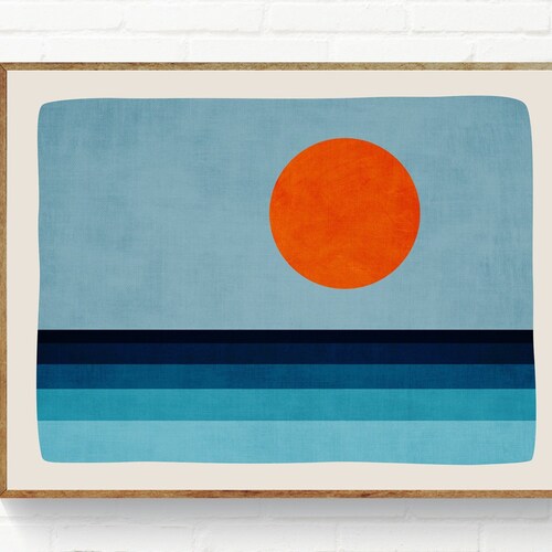 Abstract Geometric Landscape Shore Sun Sea Beach Pastel | Etsy