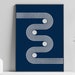 Navy Blue & Gray Minimalist Print, Mid Century Modern Minimalist ...