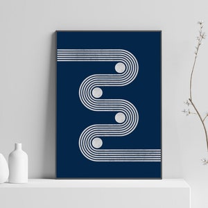 Navy Blue & Gray Minimalist Print, Mid Century Modern Minimalist ...