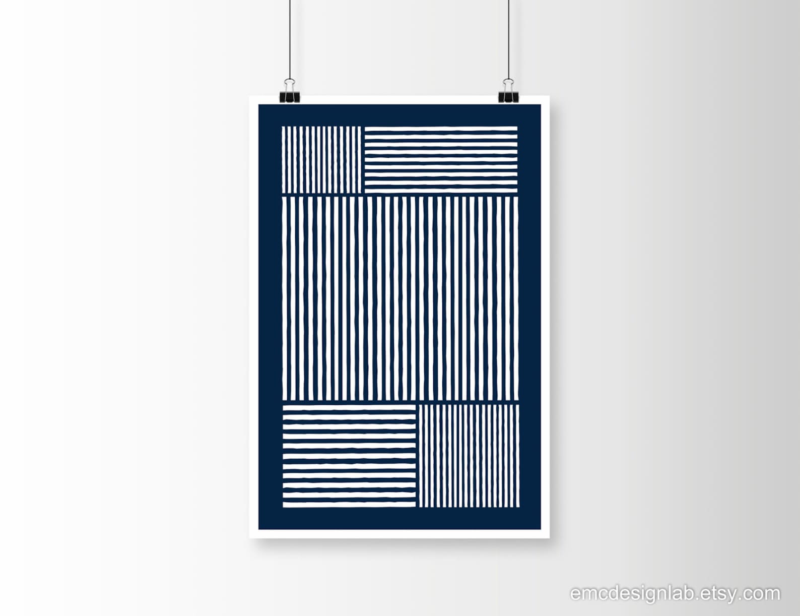 Navy Blue Print Stripes Wall Art White Stripes on Navy | Etsy