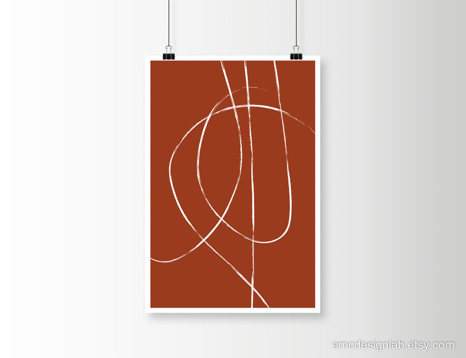 Minimalist Burnt Orange Rust Line Art, Line Art Print, Boho Living Room ...