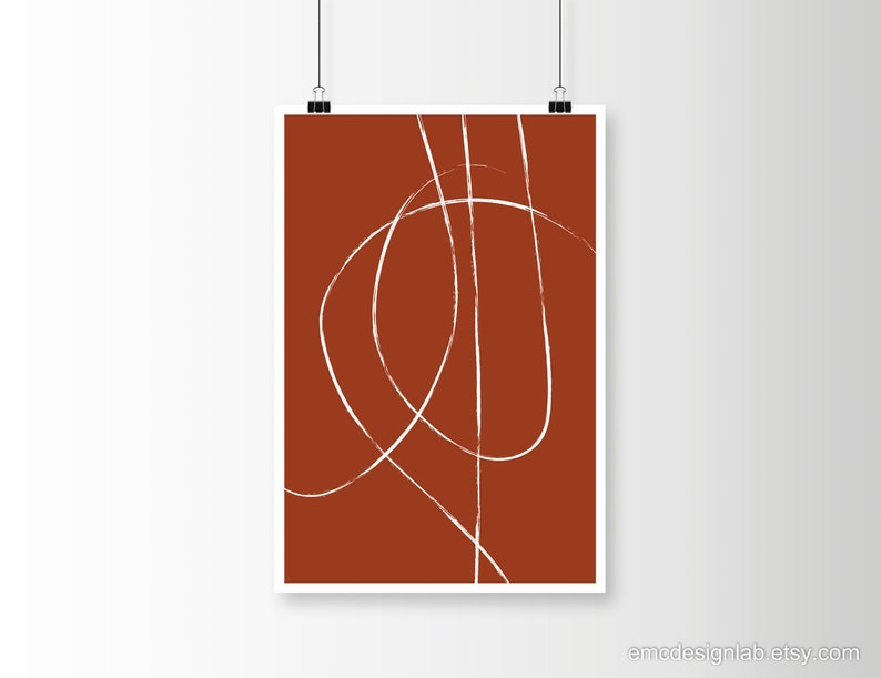 Minimalist Burnt Orange Rust Line Art, Line Art Print, Boho Living Room ...