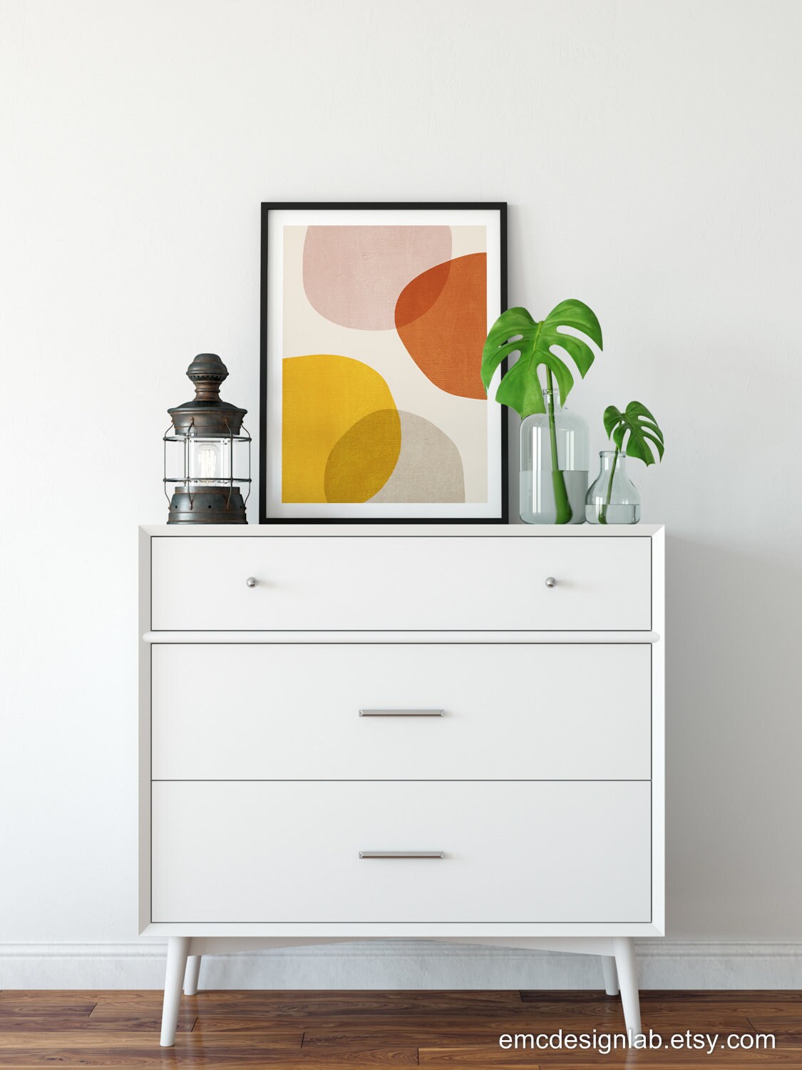 Mustard Beige Circles Wall Art, Yellow Burnt Orange Organic Shapes ...