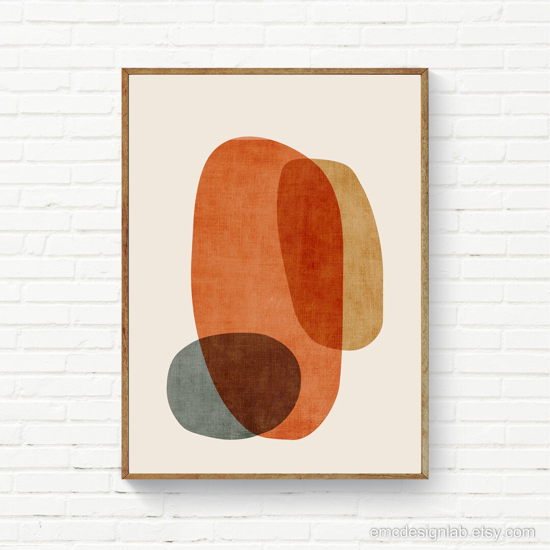 Minimalist Rounded Shapes Abstract Print / Modern MCM Wall Art / Burnt ...