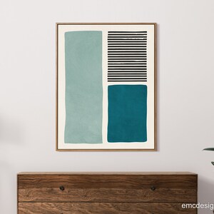 Teal Green & Light Green Wall Art Print / Modern Bold Black Line ...