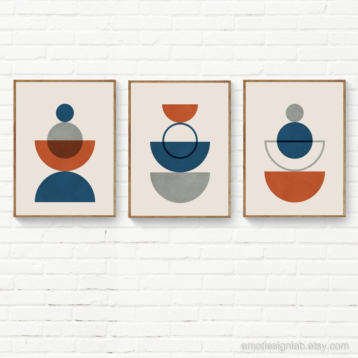 Set of 3 Navy Rust Gray Wall Art Prints, Minimalist Design Set of 3 ...