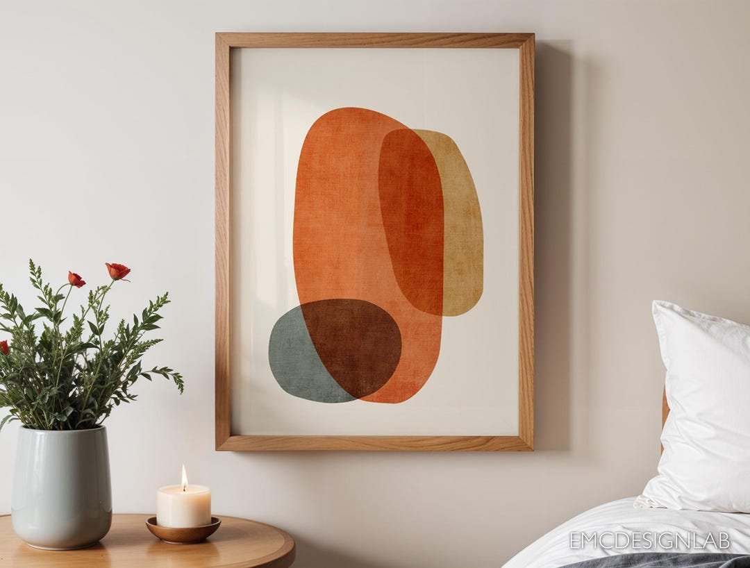Minimalist Rounded Shapes Abstract Print / Modern MCM Wall Art / Burnt ...