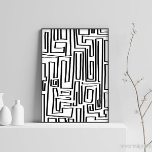 Abstract B&W Line Wall Art, Contemporary Abstract Line Art Print, 24x36 ...