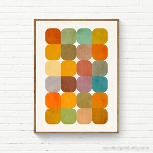 Colorful Modern Wall Art, Original Abstract MCM Print, Warm Colors Mid ...
