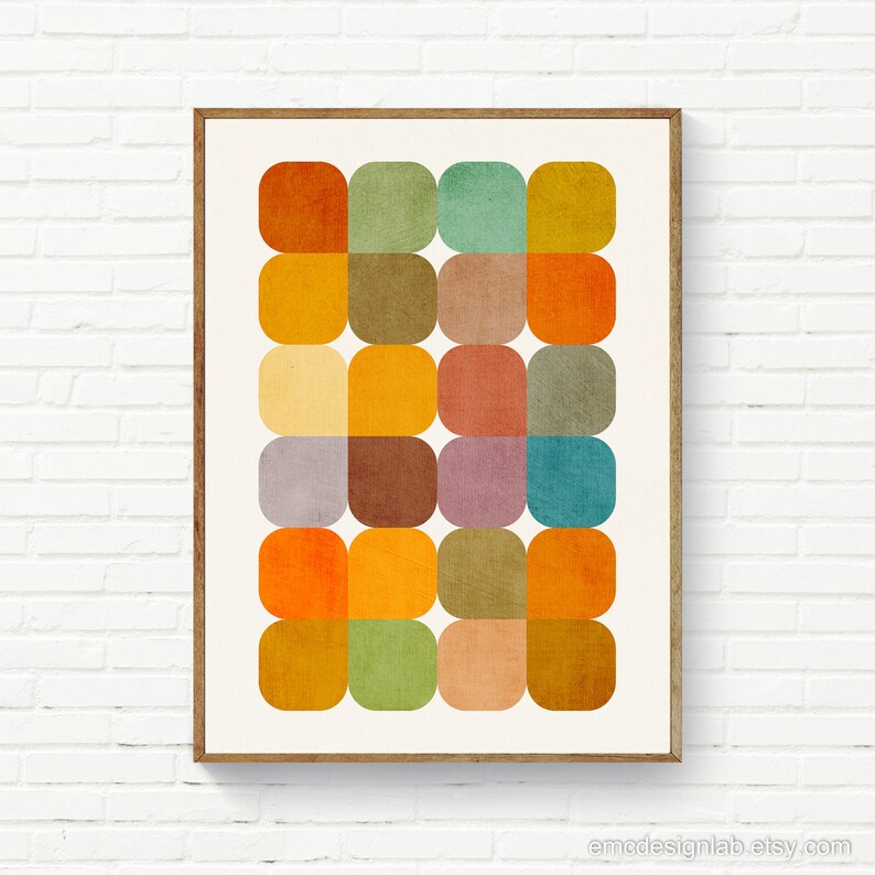 Colorful Modern Wall Art Original Abstract MCM Print Warm - Etsy