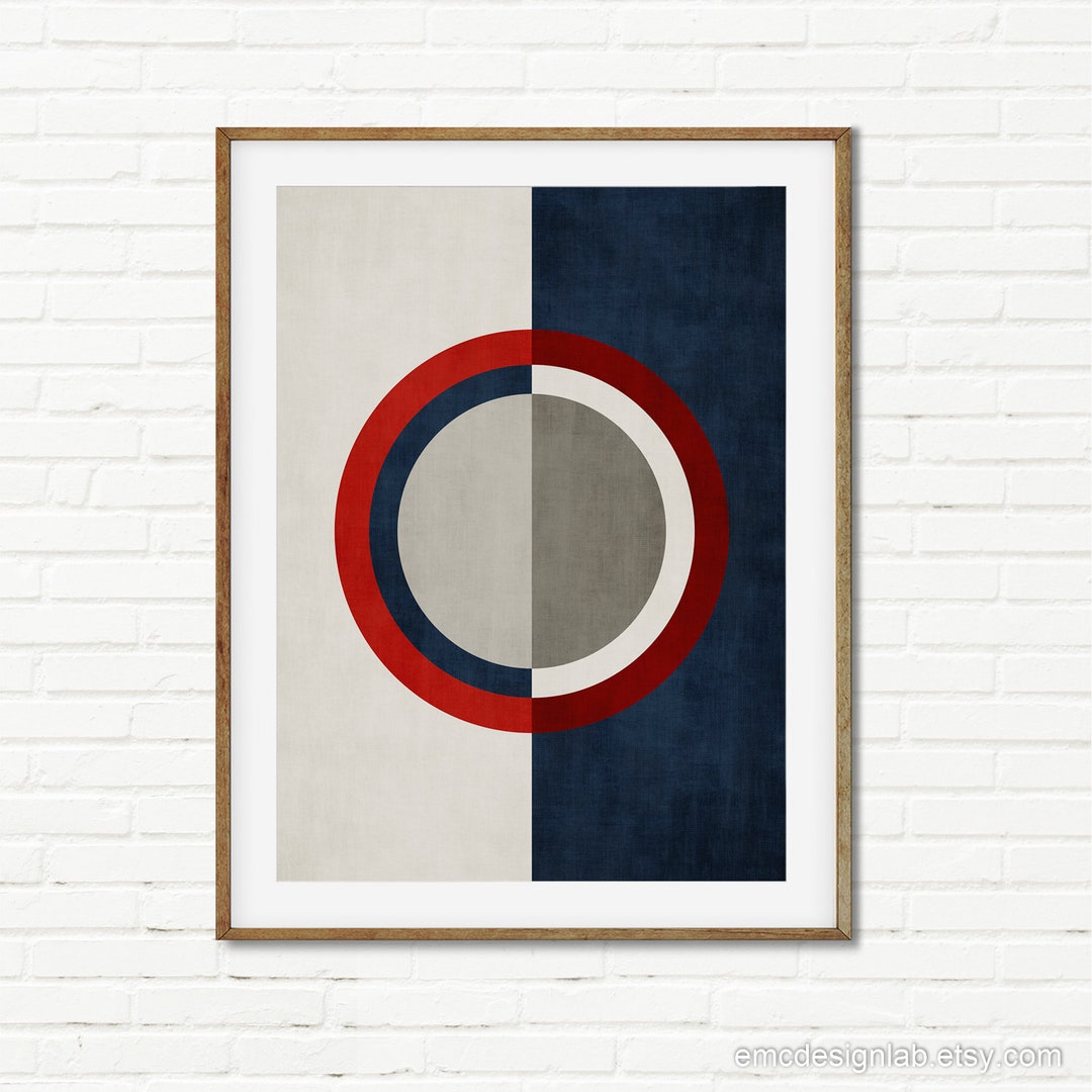 Geometric Modern Print Red Blue Beige Classy Geometric Composition ...