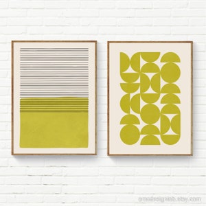 Chartreuse Green Minimal Art Print, Black Lines Color Block Chartreuse ...