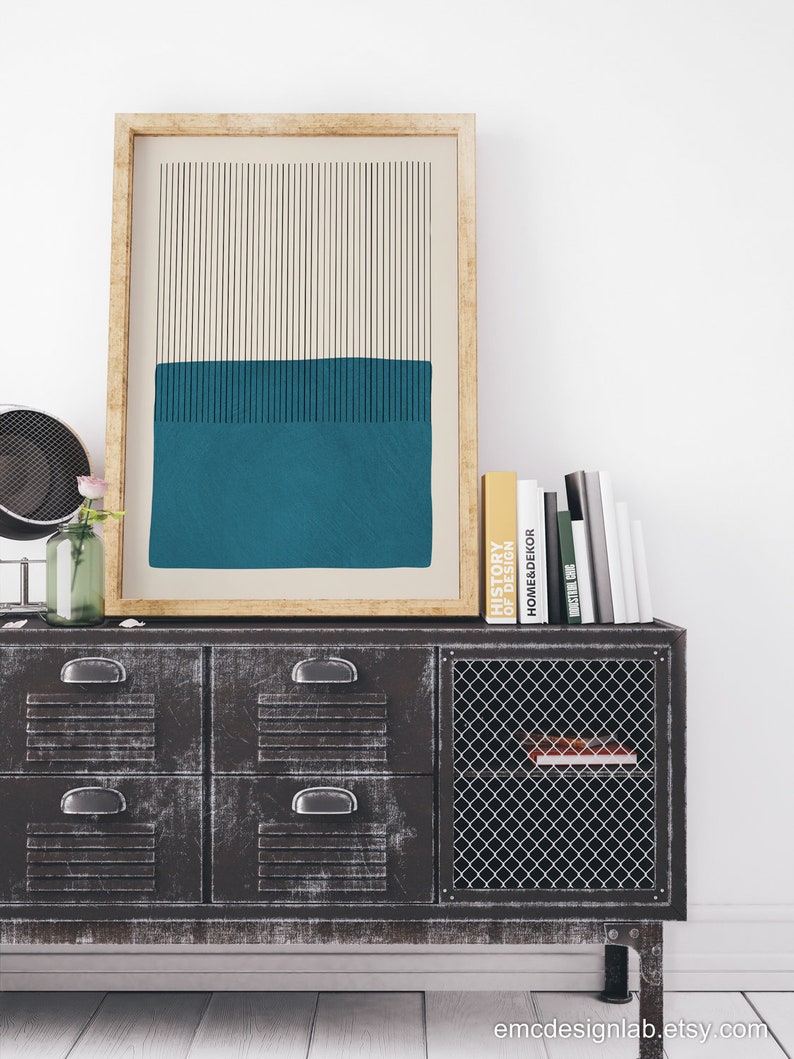Teal Wall Art Print Vertical Lines Color Block Modern Minimalist Wall ...