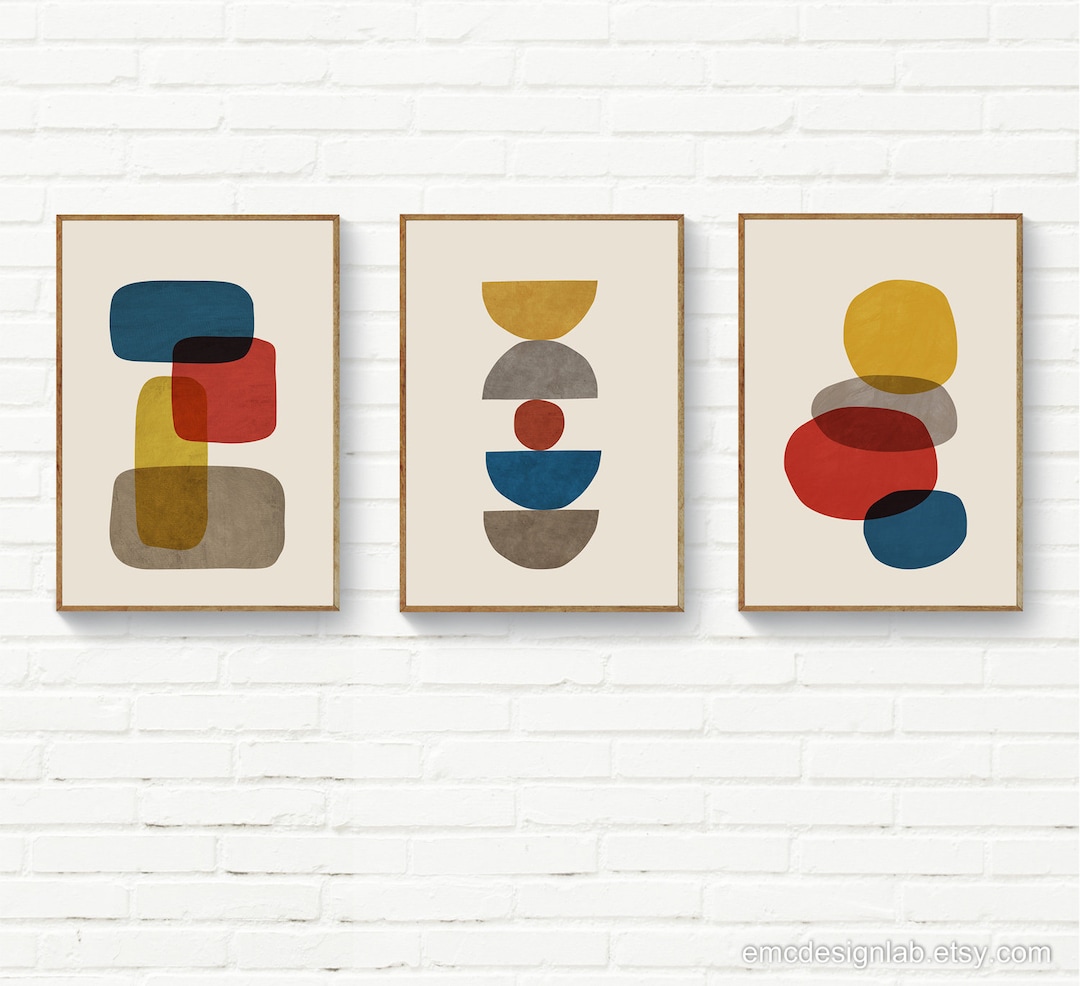 Set of 3 Mid Century Modern Print, Set of 3 Colorful Minimalist Print ...