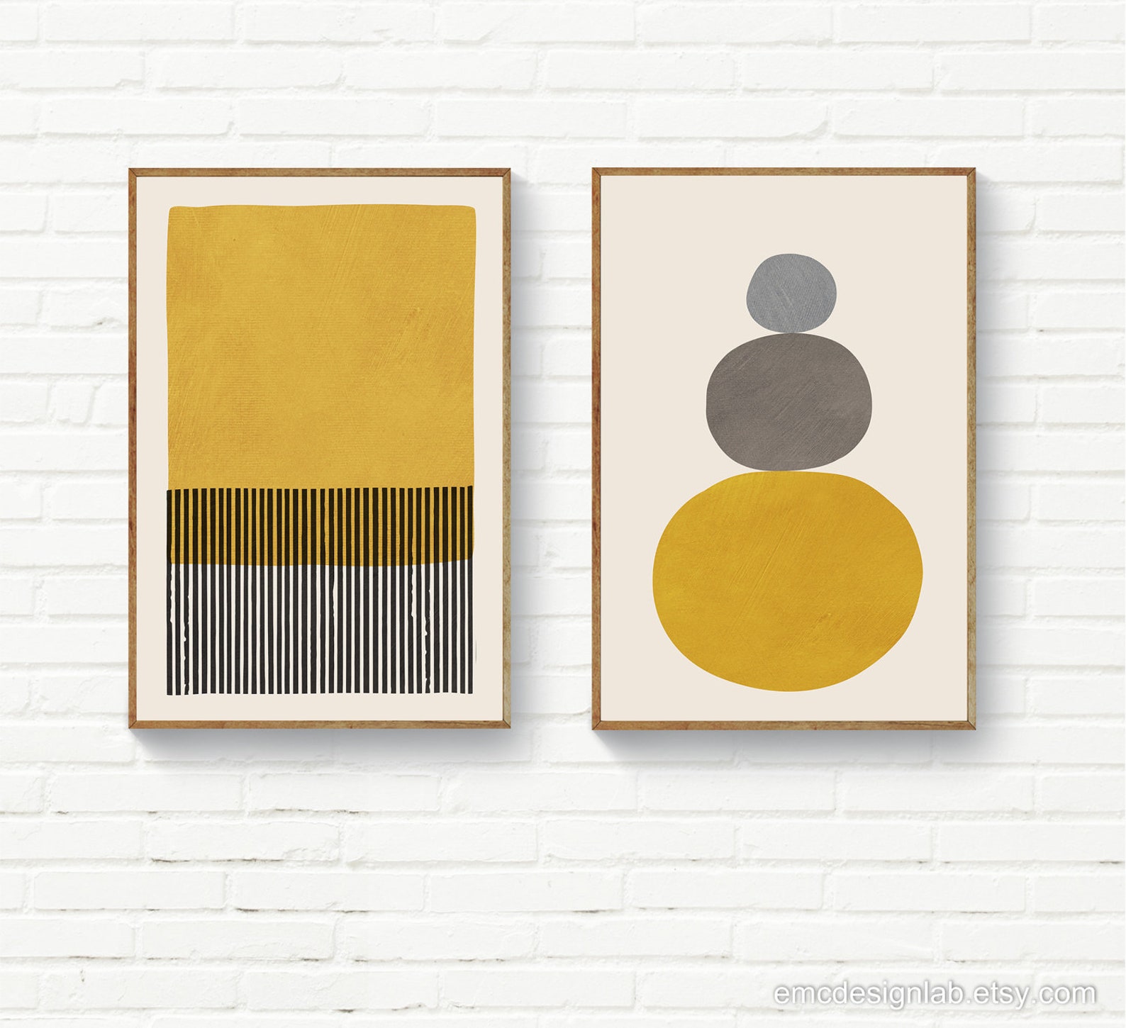 Minimalist Prints in Mustard Colors and Gray Stones Circles | Etsy