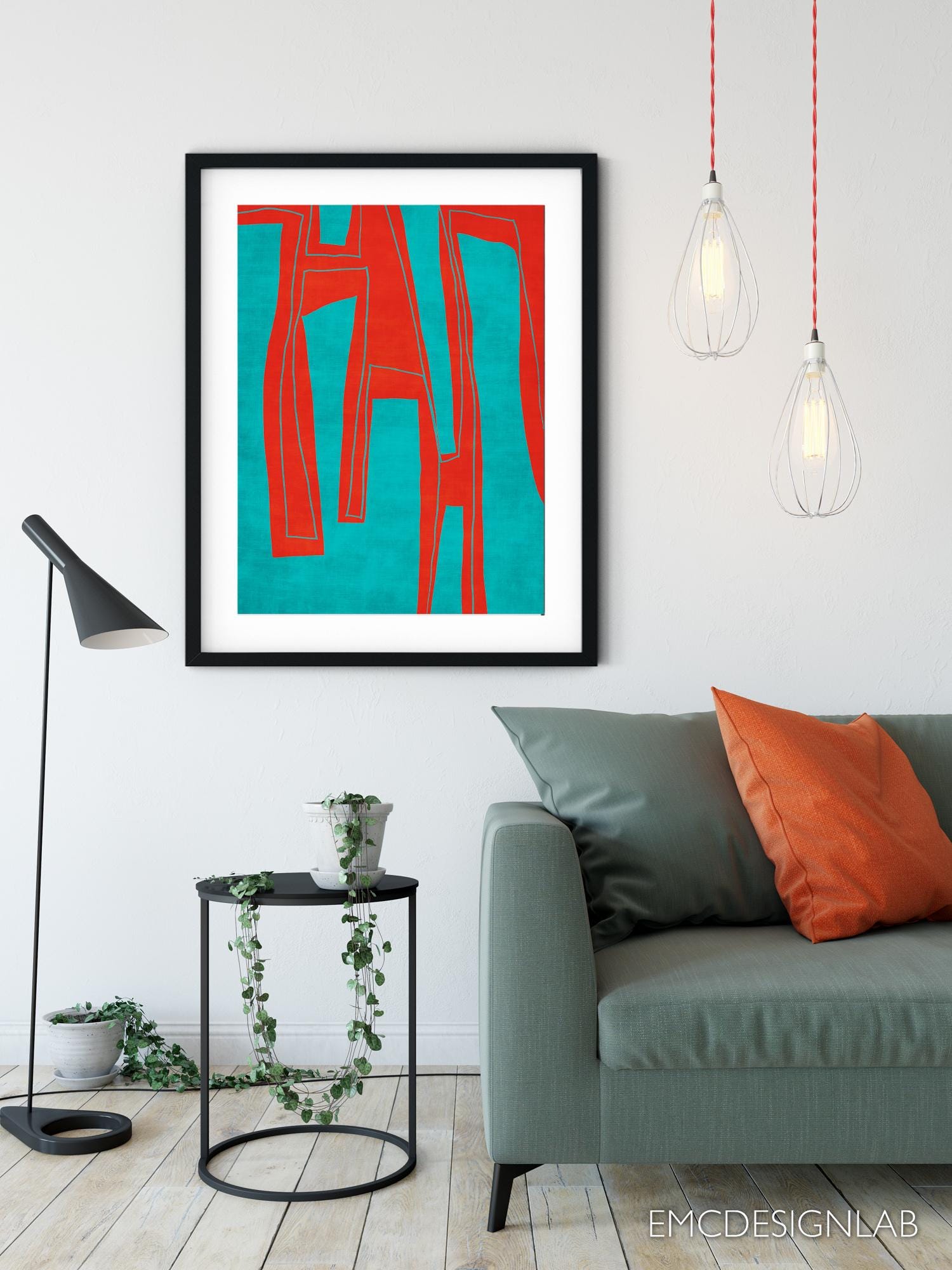 Red & Turquoise Abstract Art Print Bold High Contrast Striking Artwork ...