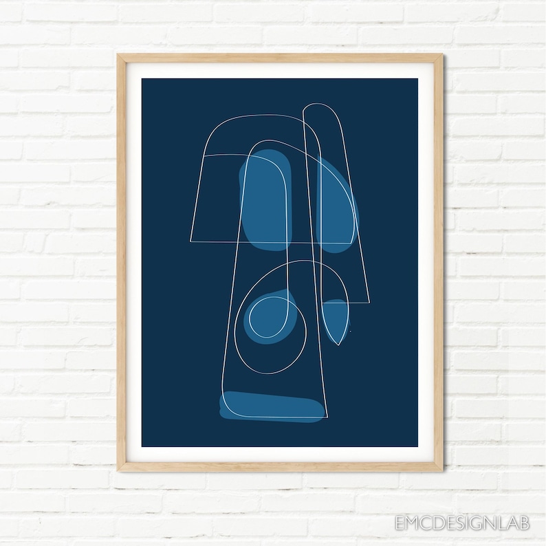 Navy Blue Minimalist Line Art, Blue & White Minimalist Print, Navy Wall ...