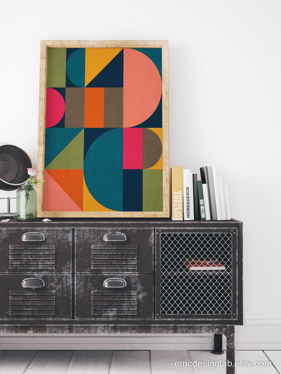 Colorful Geometric Bauhaus Style Artwork / Multicoloured Triangles ...