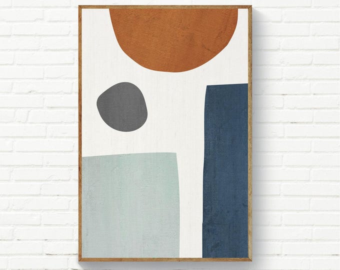 Abstract Wall Art, 24x36 Print, Navy Blue and Rust Orange Wall Art ...