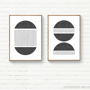 Minimalist Digital Woodblock Print, Black & White Print, Geometric ...