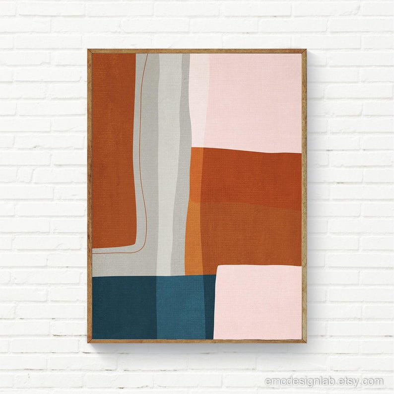 Original Abstract Print, Burnt Orange & Navy Wall Art, Original Canvas ...