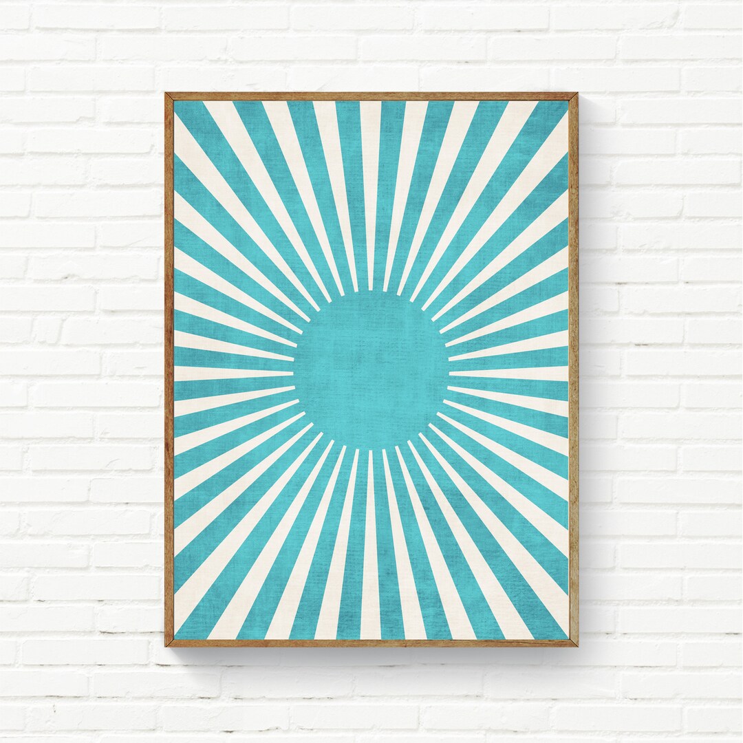 Light Teal Minimalist Sun Rays Art Print Simple Original Teal Green ...