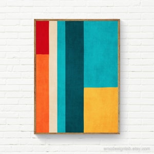 Teal Orange Yellow Turquoise Wall Art / Simple Minimalist Geometric ...