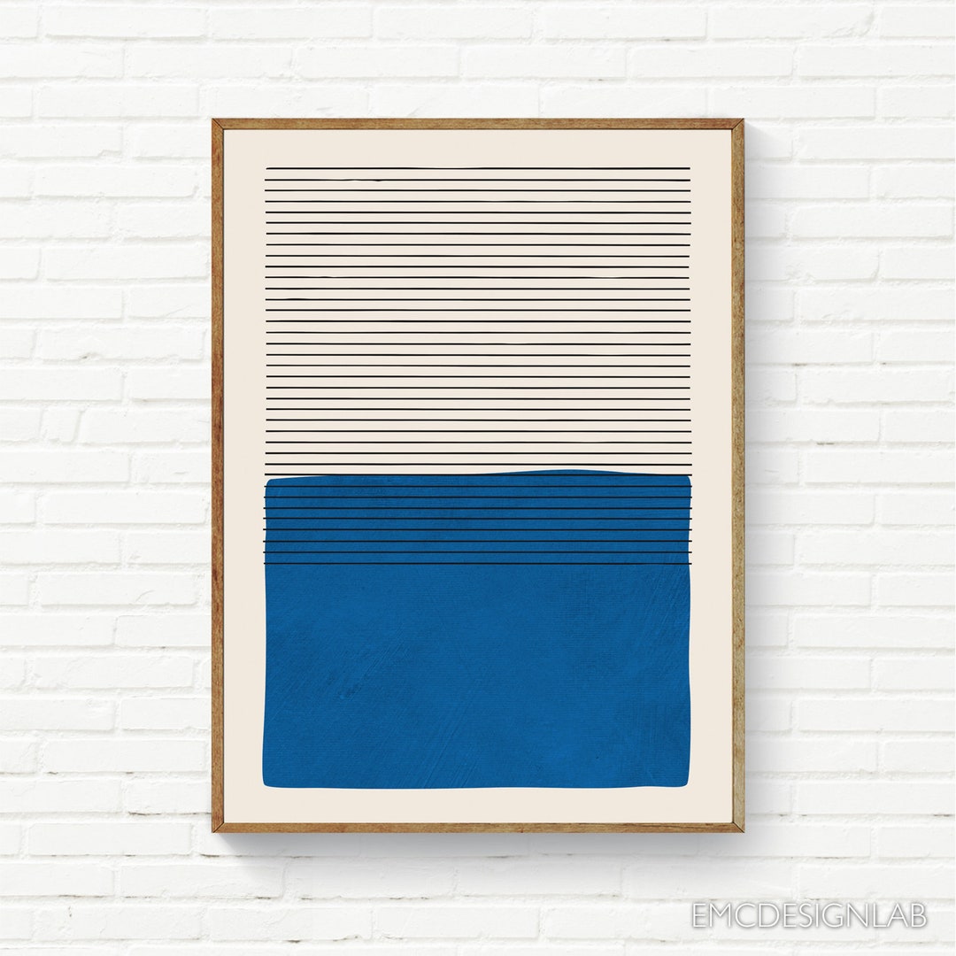 Minimalist Print Pantone Classic Blue, Color Block & Horizontal Lines ...