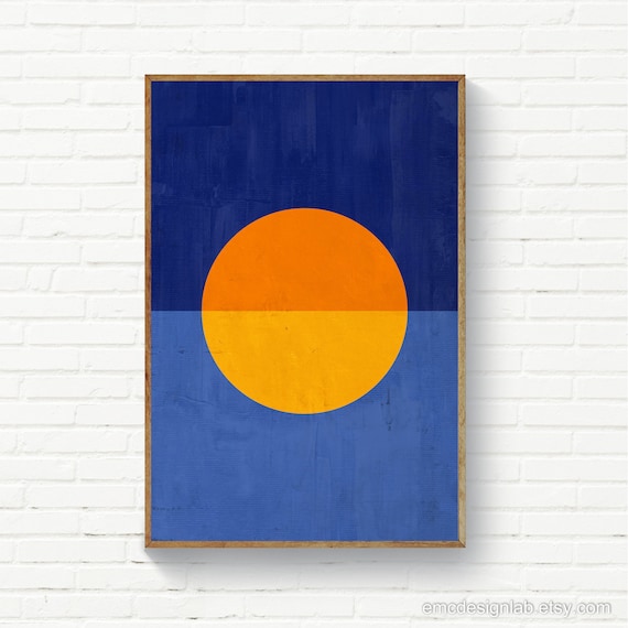 Geometric Minimalist Sun Yellow Orange Blue Abstract Sunrise | Etsy
