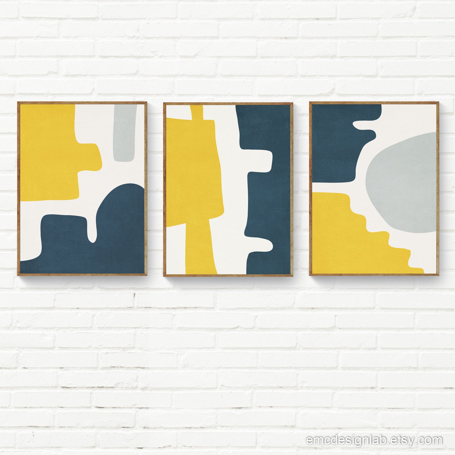 Blue & Yellow Abstract Modern Art Set of 2 Prints Simple - Etsy