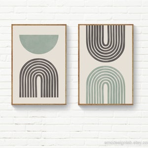Minimalist Rainbow Wall Art, Light Blue/green Semicircle Gray Rainbow ...