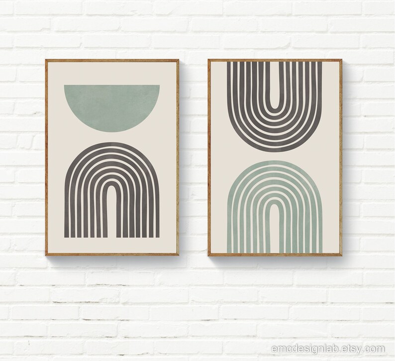 Minimalist Rainbow Wall Art Light Blue/green Semicircle Gray - Etsy