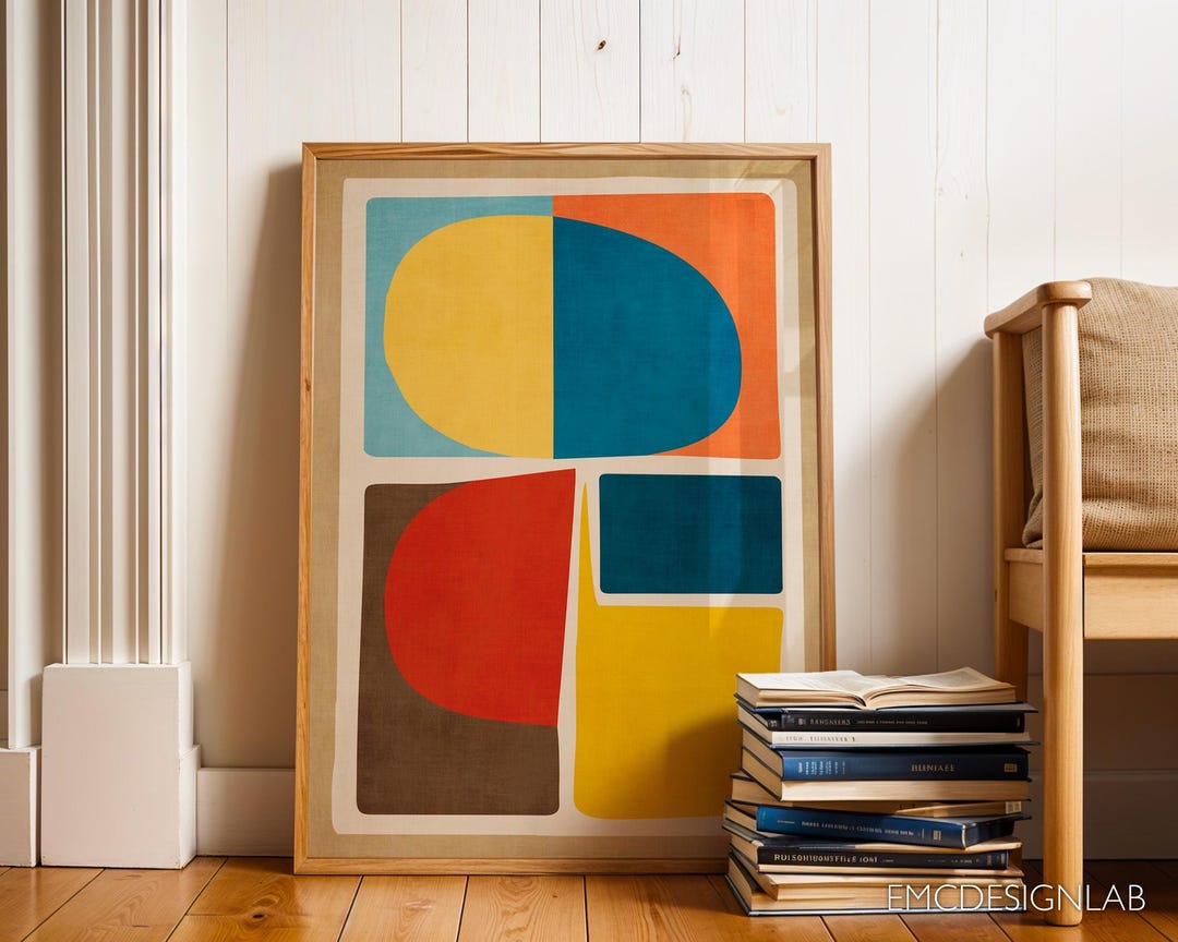 Mid-century Modern Colors Abstract Art Print Simple Shapes Bright Tones ...