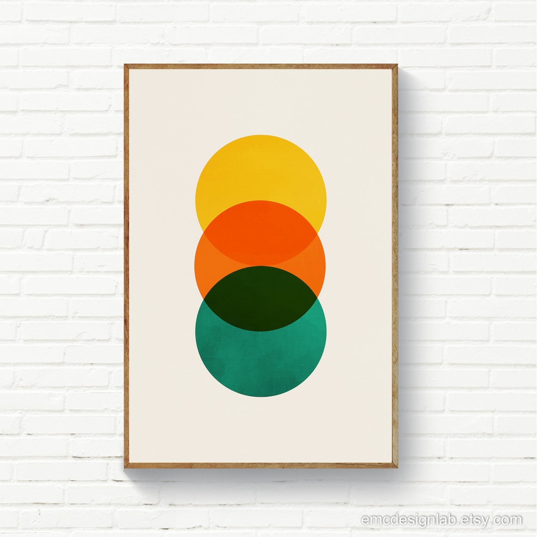 Mid Century Modern Circle Art Scandinavian Circle Art, Yellow Orange ...