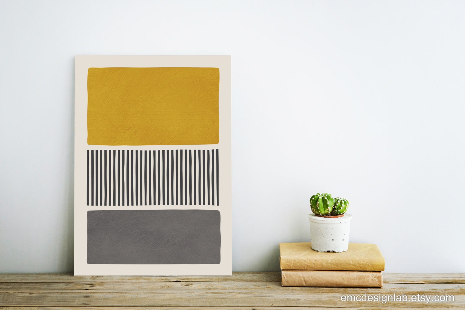 Yellow Gray Wall Art, Original Minimalist Print, Mustard Gray Living ...