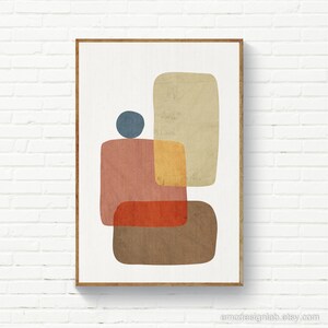 Mid Century Modern Set of 3 Wall Art, Abstract Shapes Beige Navy Rust ...