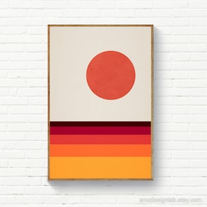 Sea Sunset Abstract Landscape Printable Art, Retro Colorful Sun ...
