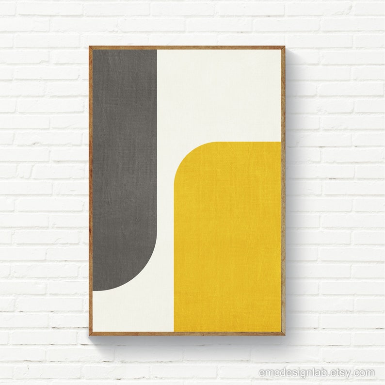 Mustard & Gray Wall Art Abstract Yellow Grey Prints Saffron - Etsy