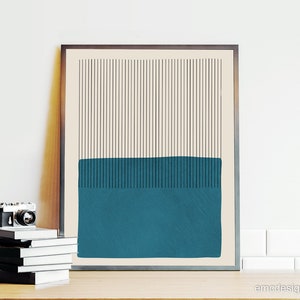 Teal Wall Art Print Vertical Lines Color Block Modern Minimalist Wall ...