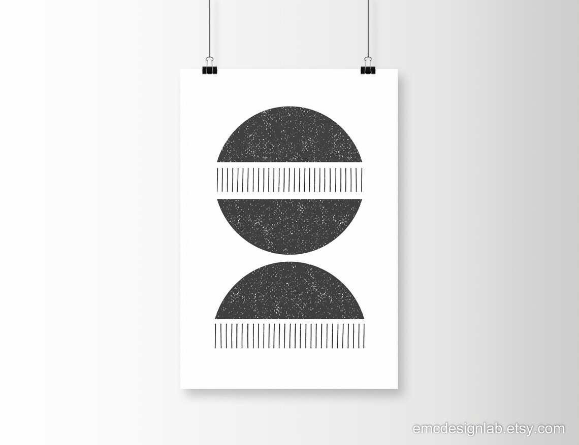 Geometric Digital Block Print Black White Half Moon Half - Etsy