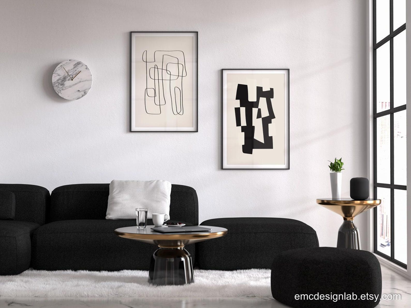 Minimalist Line Art, Modern Wall Art, Black & White Print, Beige and ...