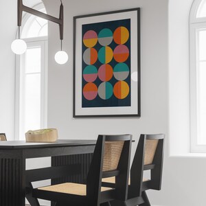 Mid-century Modern Circle Wall Art, Orange Yellow Teal Gray Wall Art ...