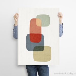 Mid-century Modern Print, Available in Large Size Wall Art, Beige Navy ...