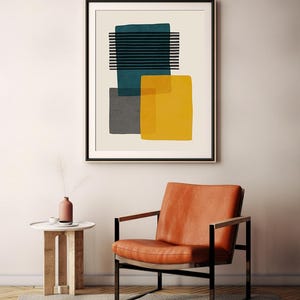 Abstract Shapes Wall Art, Mid-century Printable Art, Yellow Teal & Gray ...