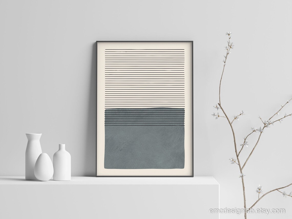 Gray Color Block Wall Art Minimalist Lines Print Gray Wall | Etsy