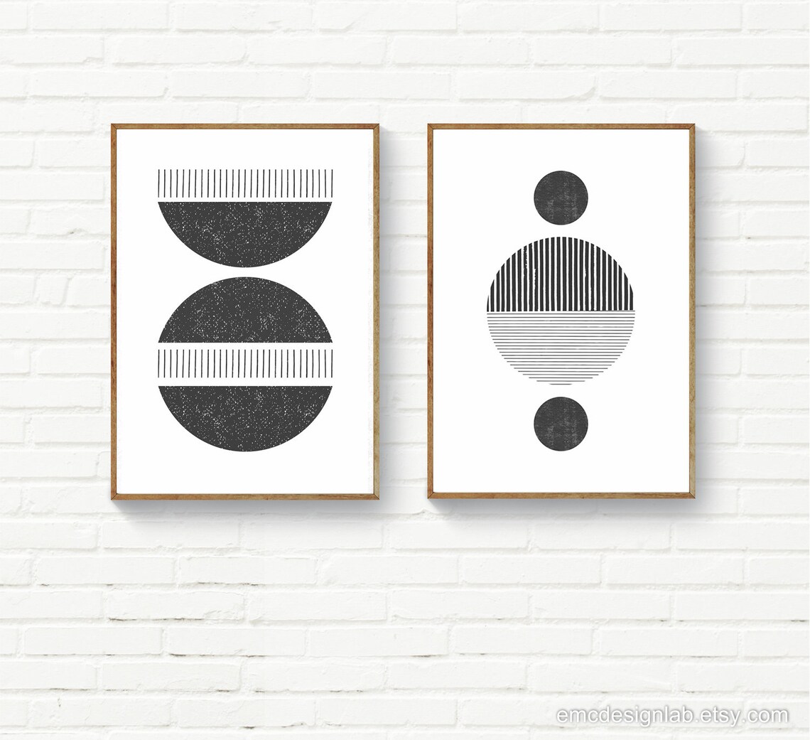 Minimalist Geometric Print Digital WoodBlock Black & White | Etsy
