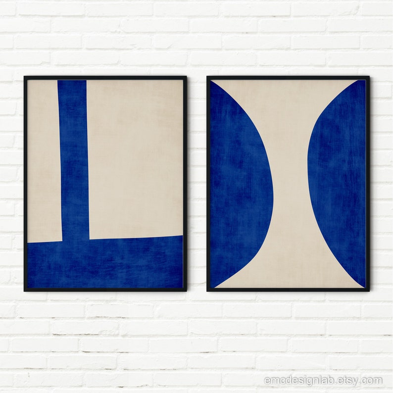 Deep Blue Neon Linen Texture Wall Art / Minimalist Blue Beige - Etsy