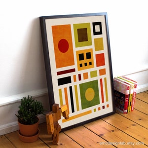 MCM Original Abstract Geometric Modern Print, Colorful Wall Art, Mid ...